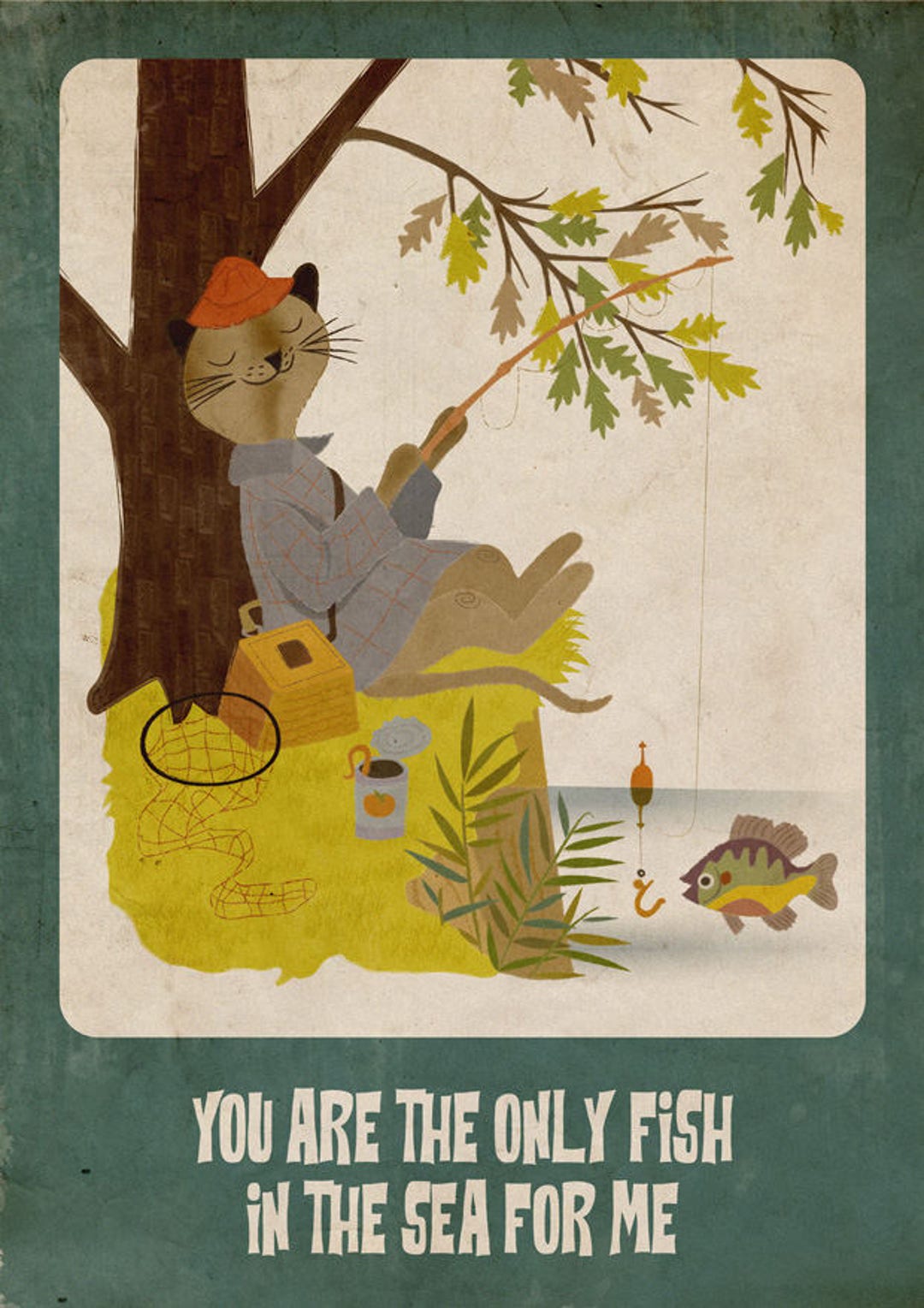 Vintage Cute Cat Fishing quote A4 Poster - Etsy
