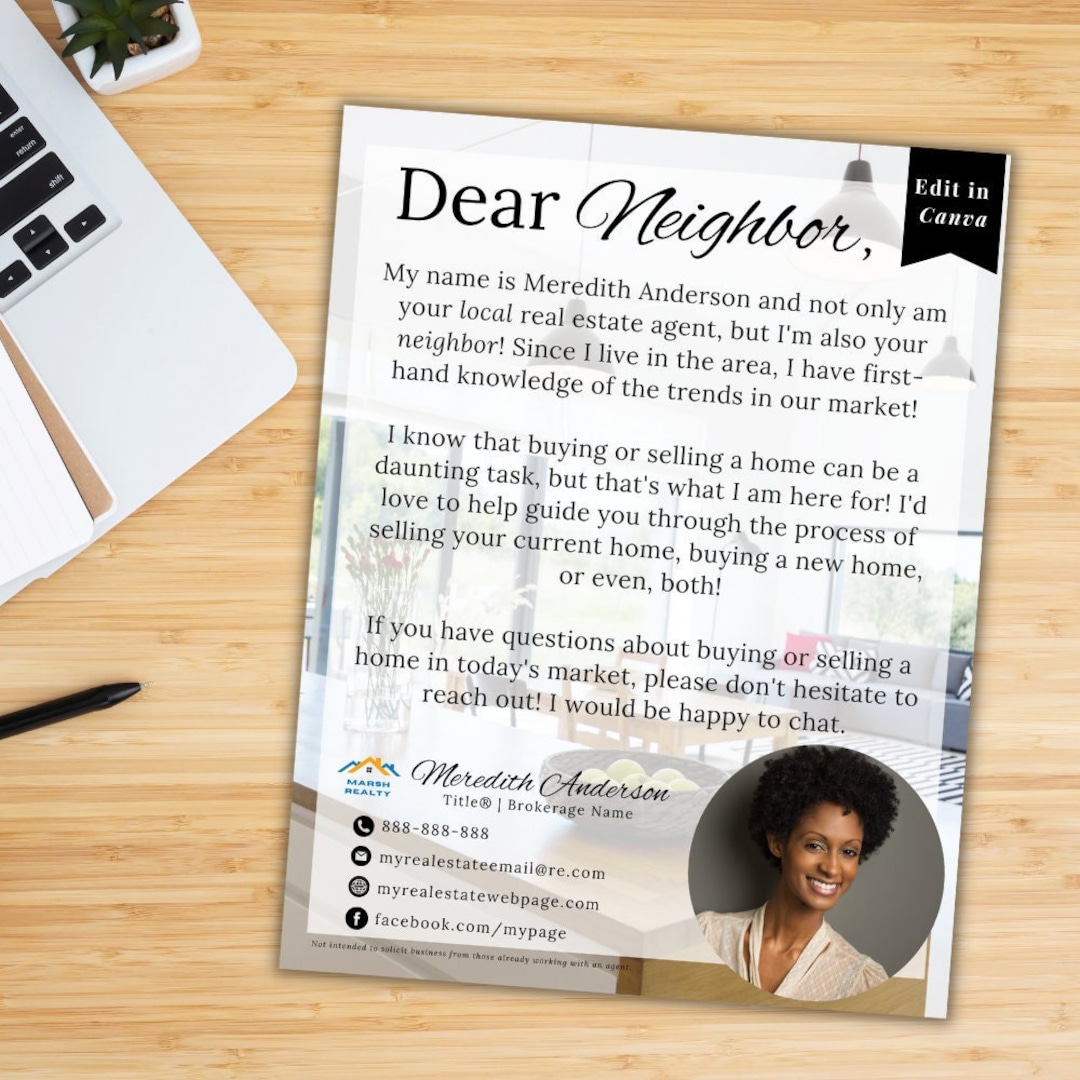 Dear Neighbor, Neighborhood Farming Letter Real Estate Agent Marketing ...