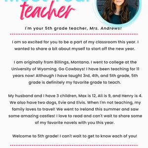 Meet Your Teacher Letter Template: Editable Canva Design (digital ...