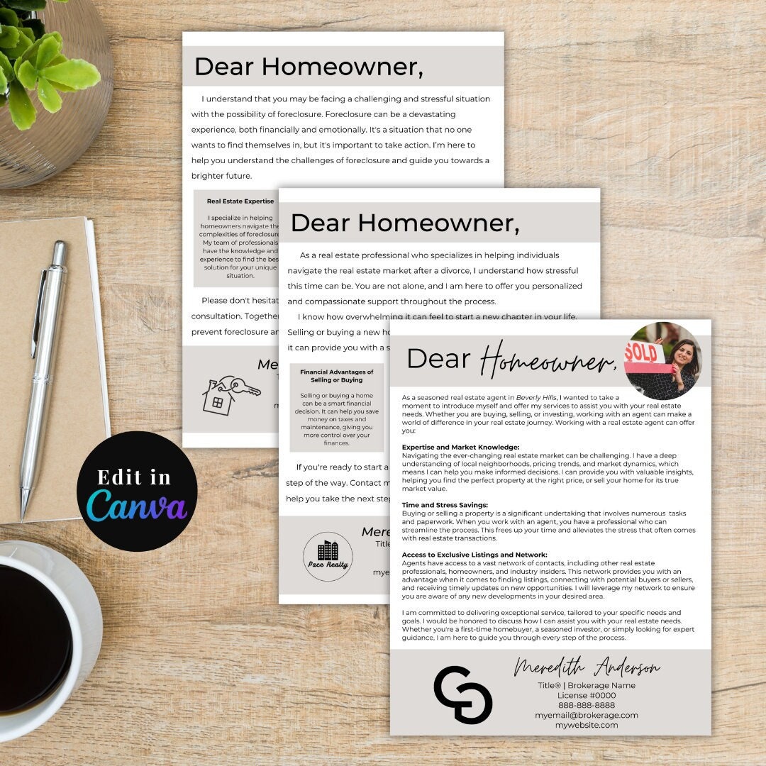 Real Estate Marketing Letter Bundle Prospecting, Foreclosure, Divorce ...