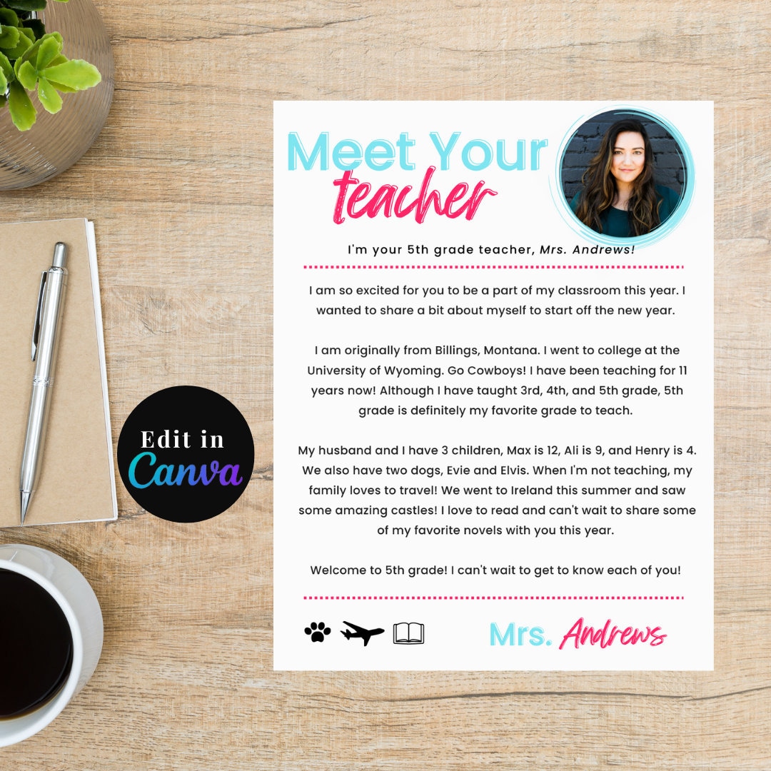 Meet Your Teacher Letter Template: Editable Canva Design (digital ...