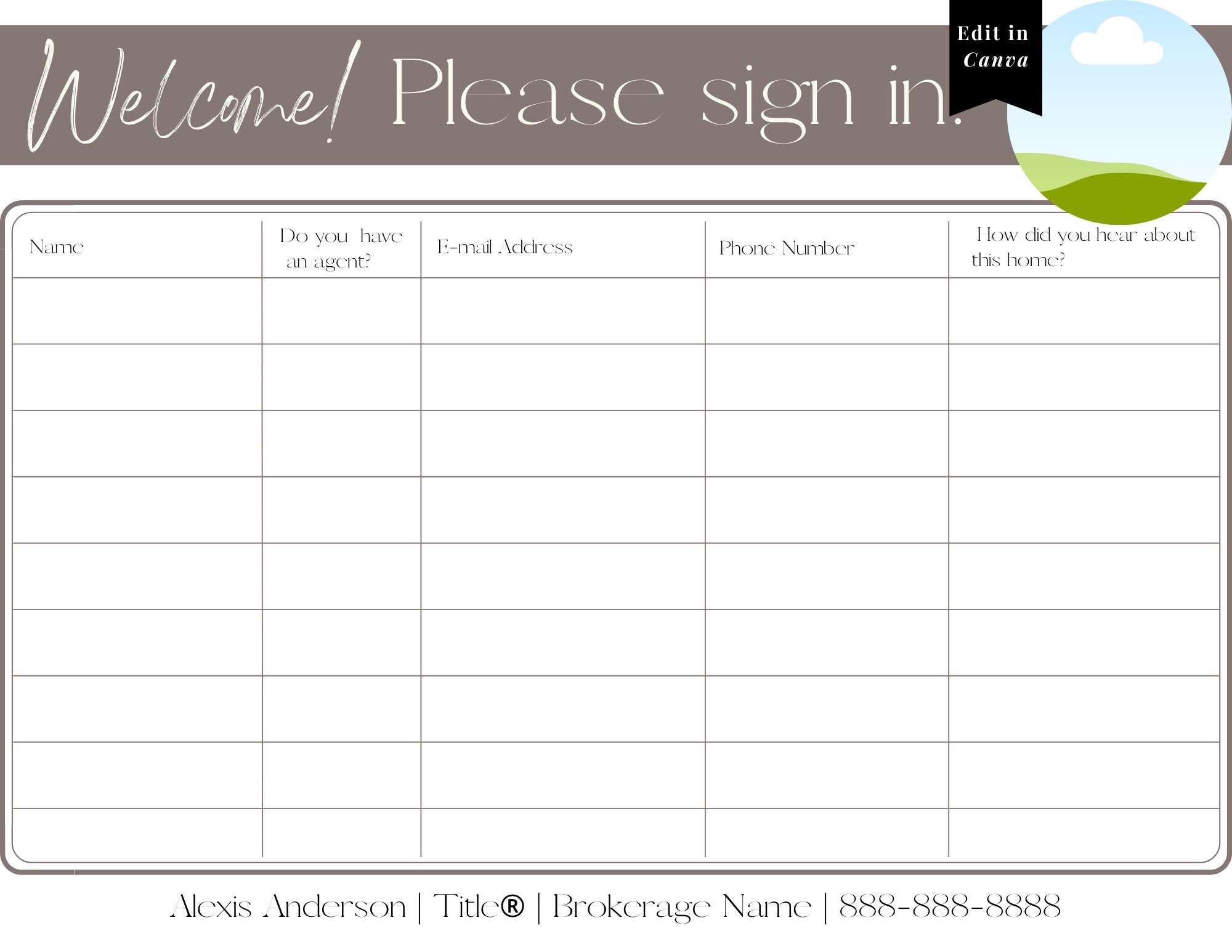 Open House Welcome Sign-in Sheet: Editable Real Estate Printable With 4 ...