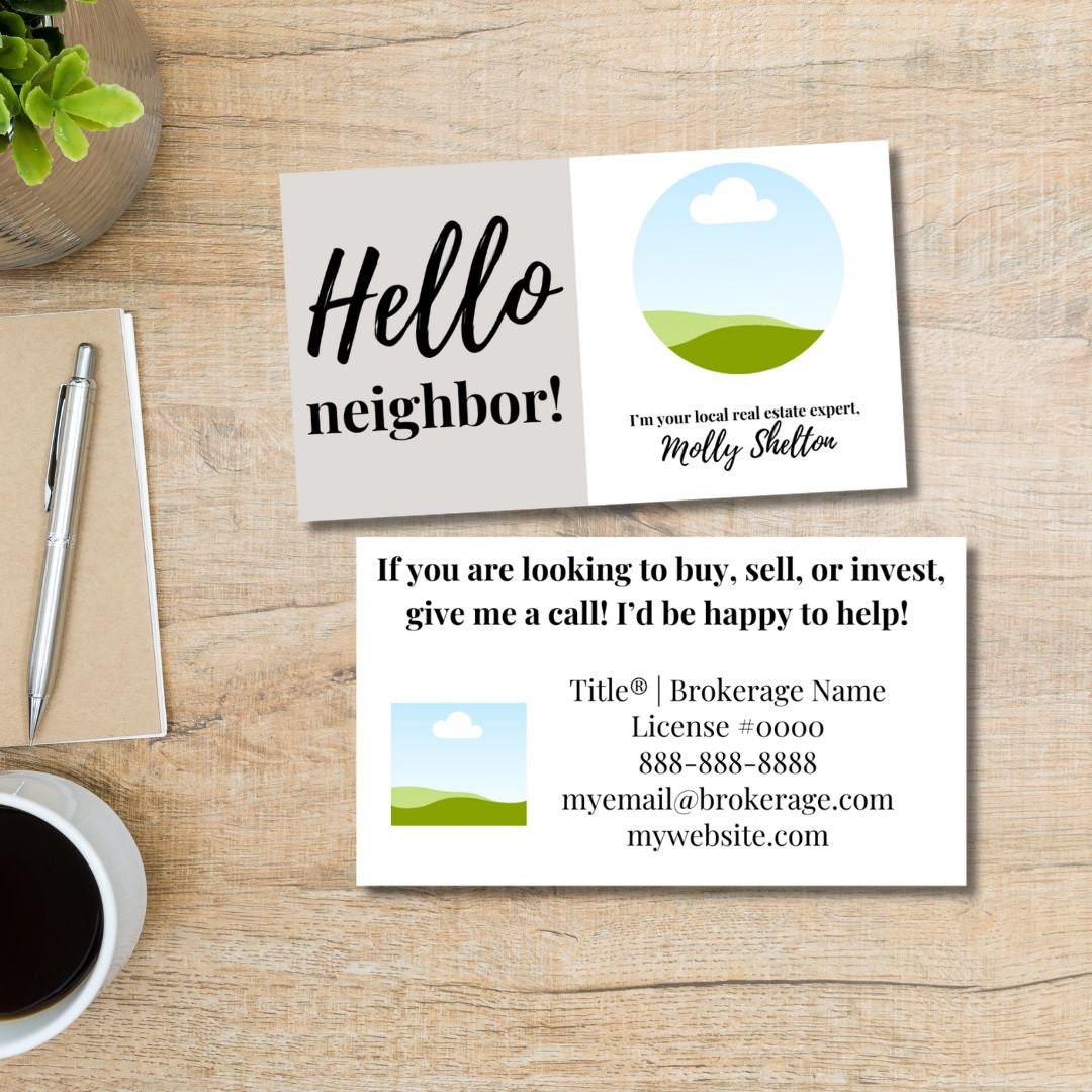 Hello Neighbor Real Estate Business Card Real Estate Agent Business ...