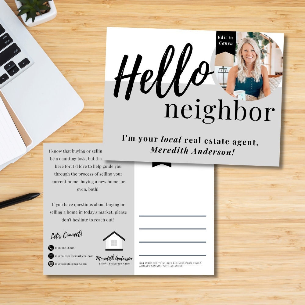 Hello Neighbor Real Estate Postcard Template | Editable Canva Marketing ...