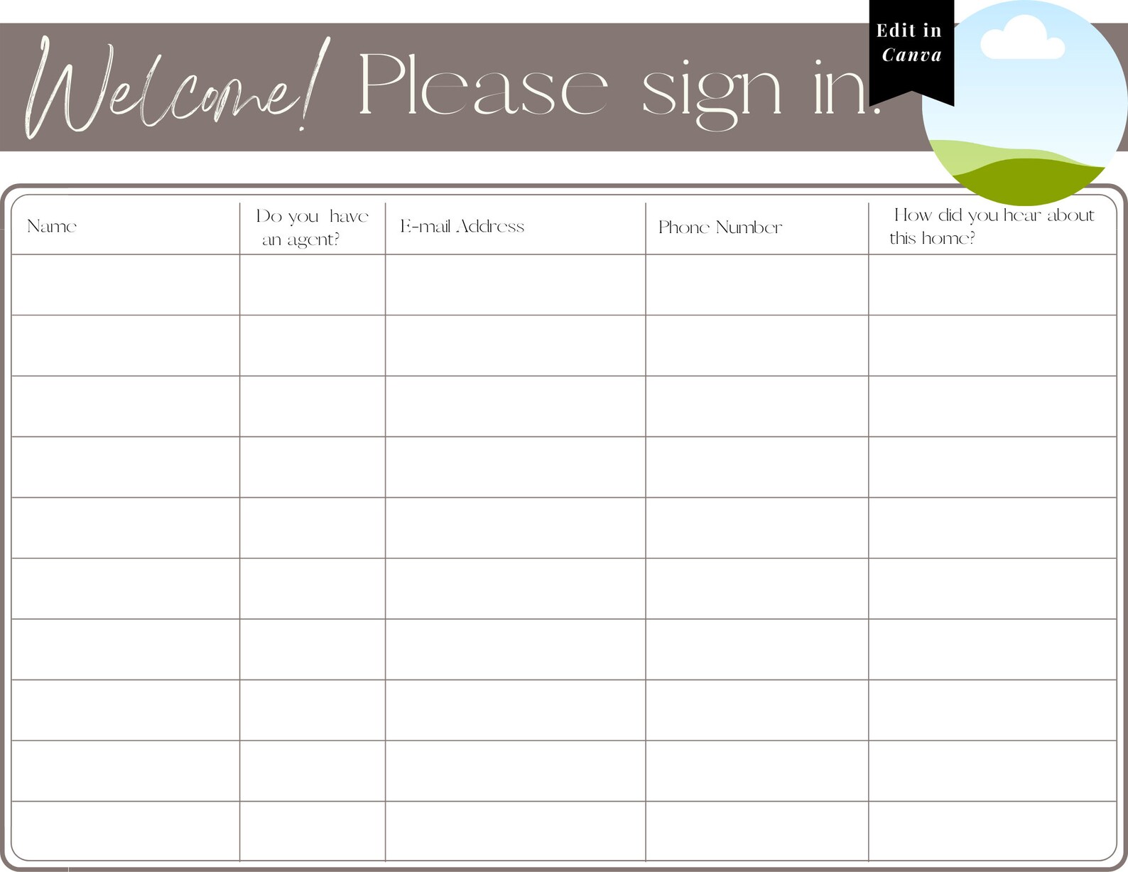 Open House Welcome Sign-in Sheet: Editable Real Estate Printable With 4 ...