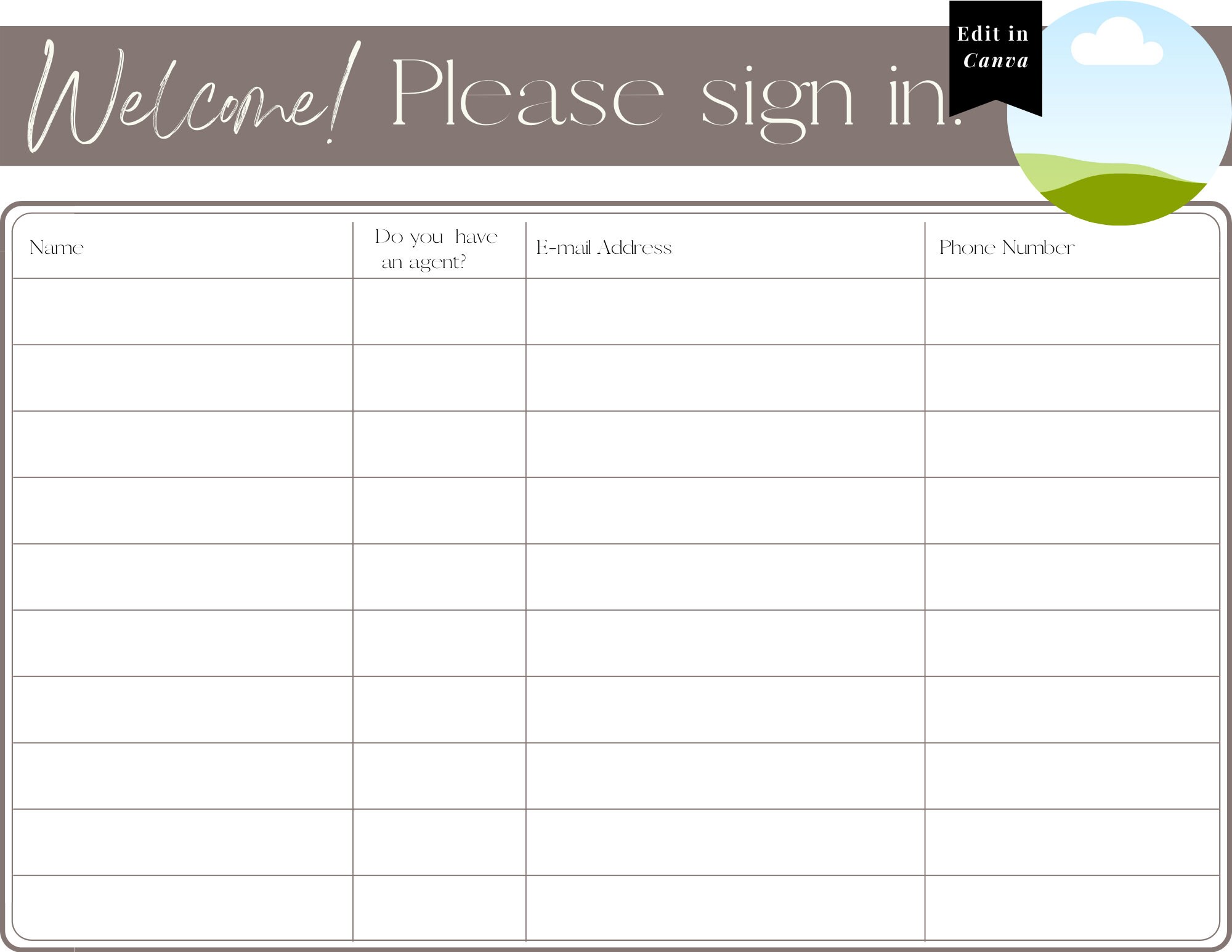 Open House Welcome Sign-in Sheet: Editable Real Estate Printable With 4 ...