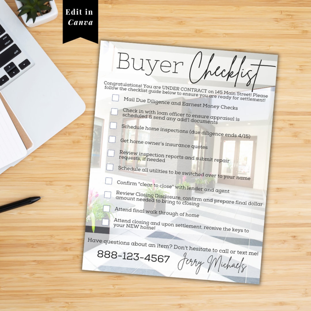 Home Buyer Under Contract Checklist for Real Estate (canva Template) - Etsy