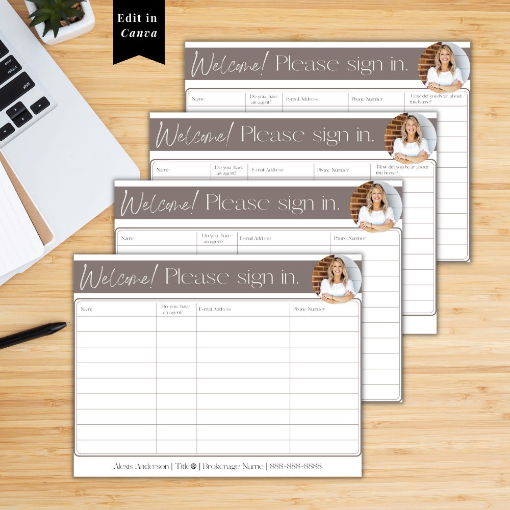 Open House Welcome Sign-in Sheet: Editable Real Estate Printable With 4 ...