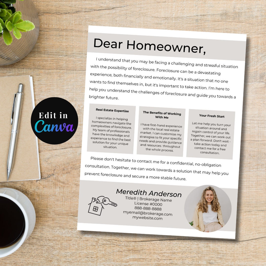 Editable Foreclosure Letter Template for Real Estate Agents | Canva ...