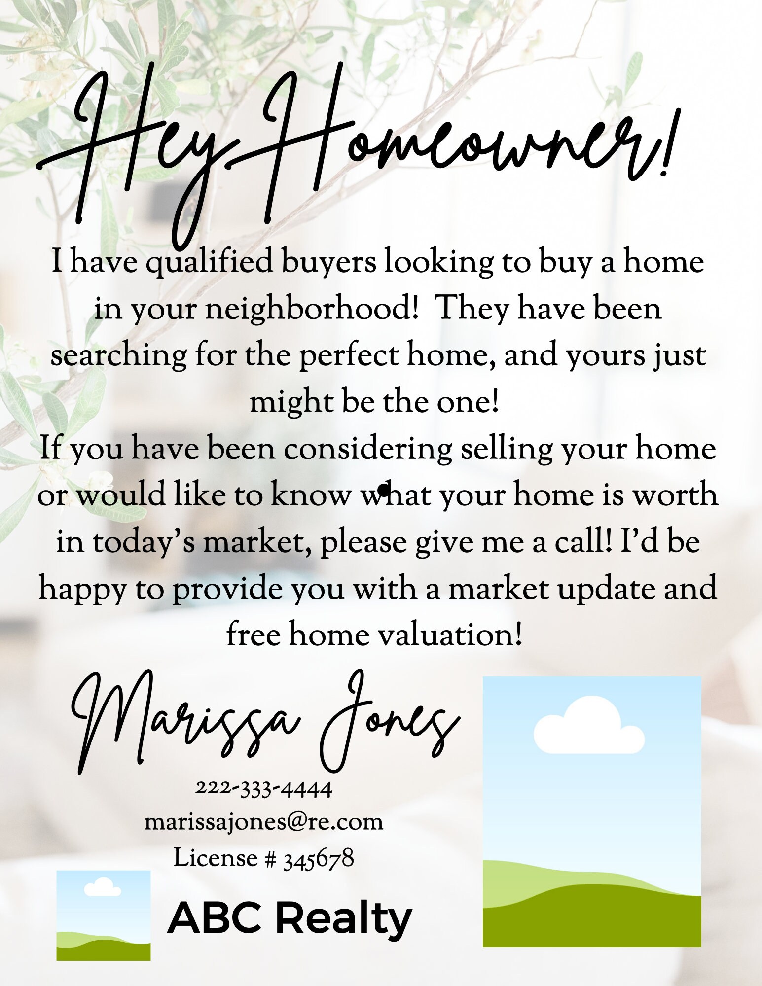 Homeowner Marketing Letter Real Estate Agent Seller Marketing Qualified ...