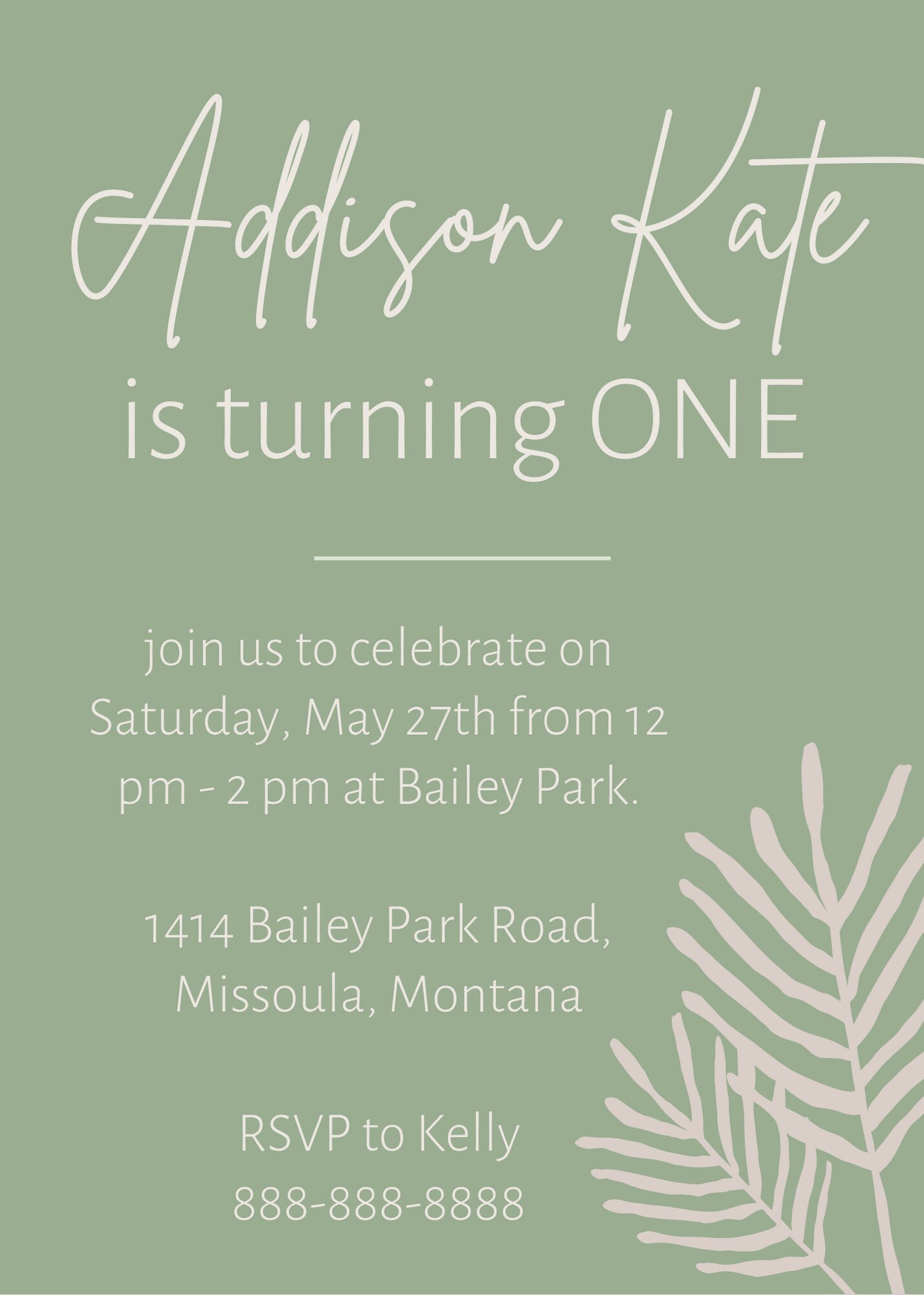 Neutral Green Birthday Invitation Template for Canva, Simple Birthday ...