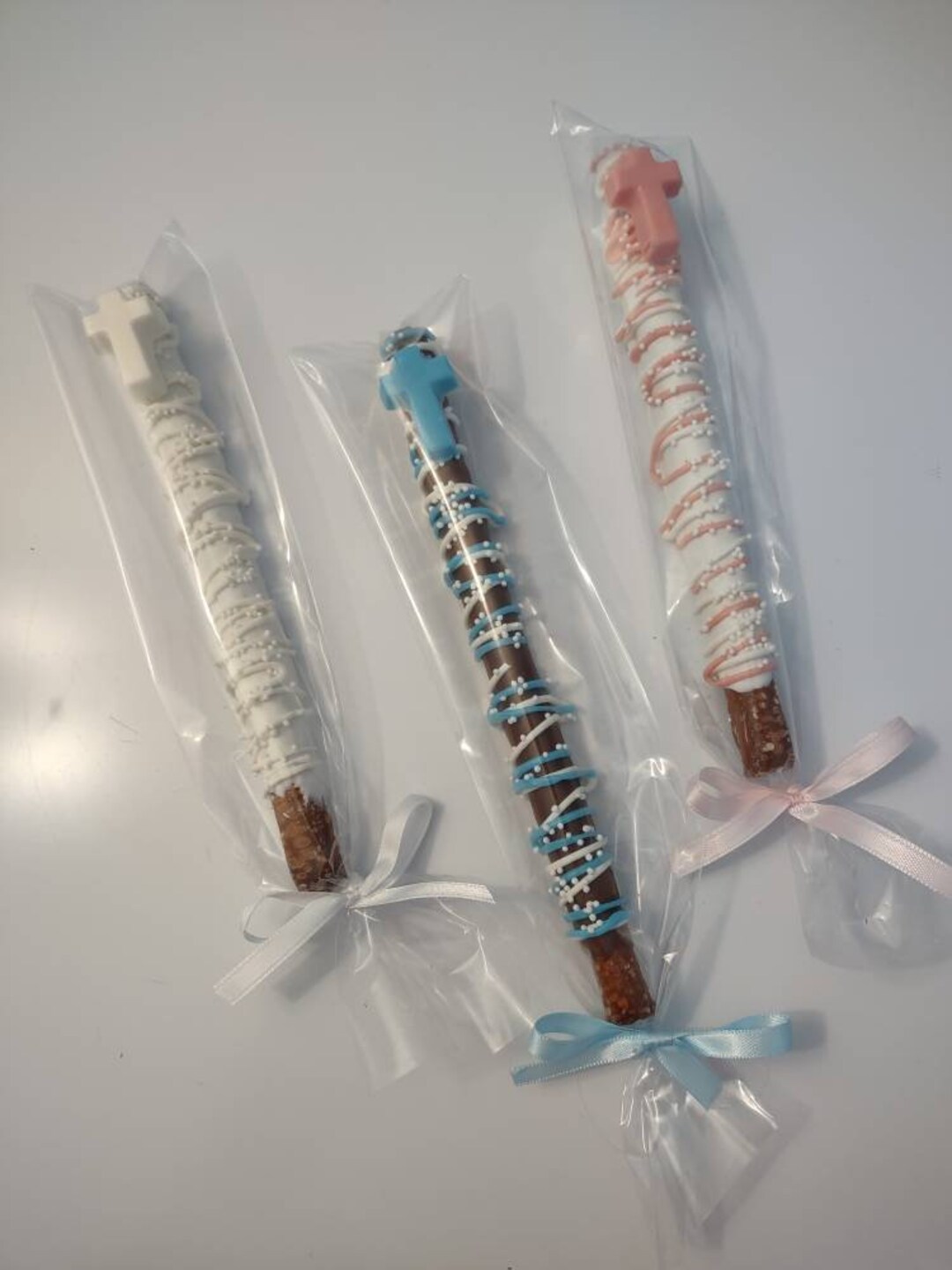 Chocolate Covered Pretzel Rods With Cross for Christening, Communion ...
