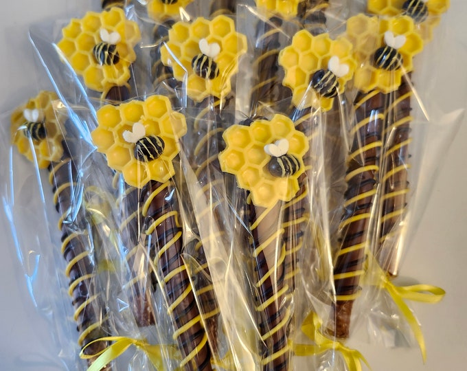 Bee Honey Bumble Bee Theme Chocolate Covered Pretzel Rods. for Parties ...
