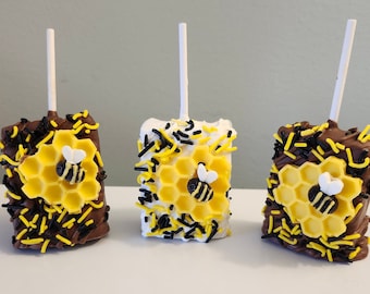 12 White Chocolate Covered Bee and Pearl Birthday Party Rice Crispy ...