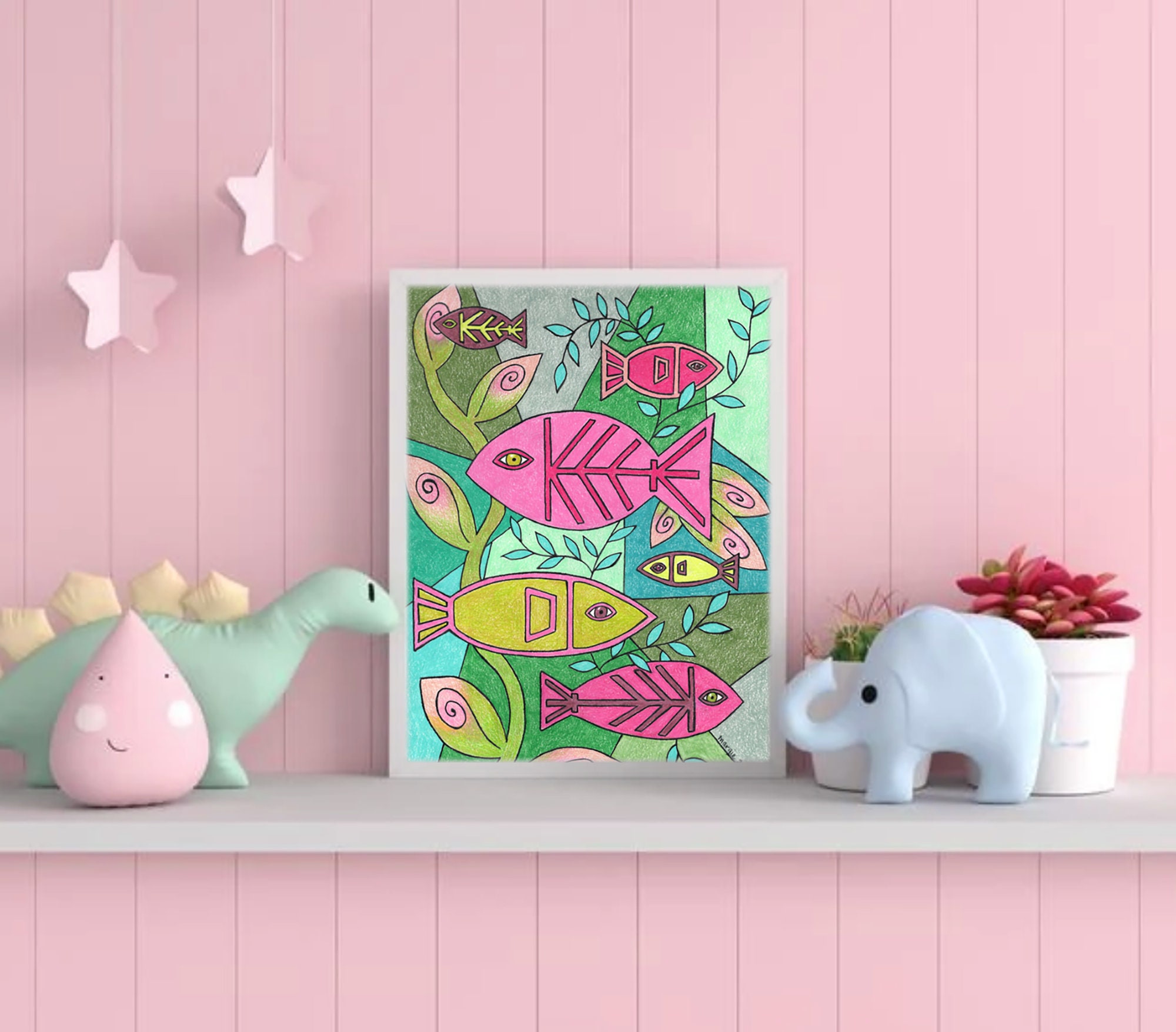 Pink Folk Art Fish, Fish Folk Art, Whimsical Fish, Folk Art Fish, Pink ...