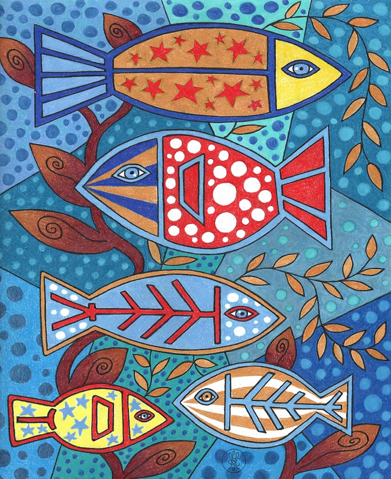 Folk Art Fish Folk Art Patriotic Fish Folk Art Stars and - Etsy