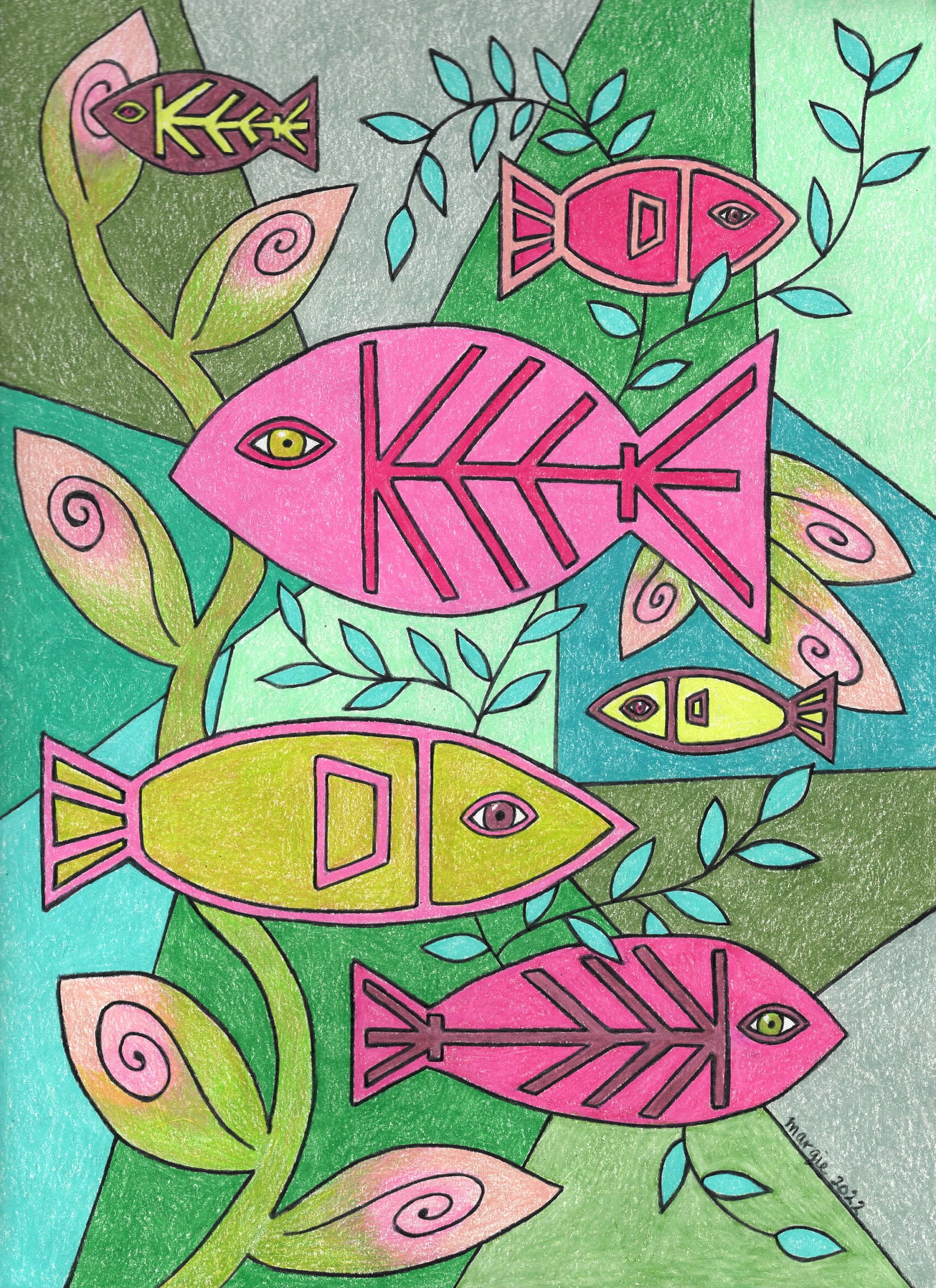 Pink Folk Art Fish, Fish Folk Art, Whimsical Fish, Folk Art Fish, Pink ...