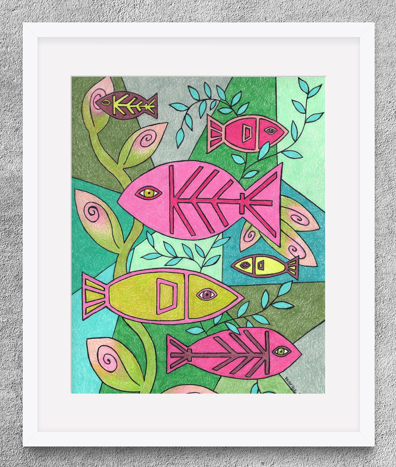 Pink Folk Art Fish, Fish Folk Art, Whimsical Fish, Folk Art Fish, Pink ...