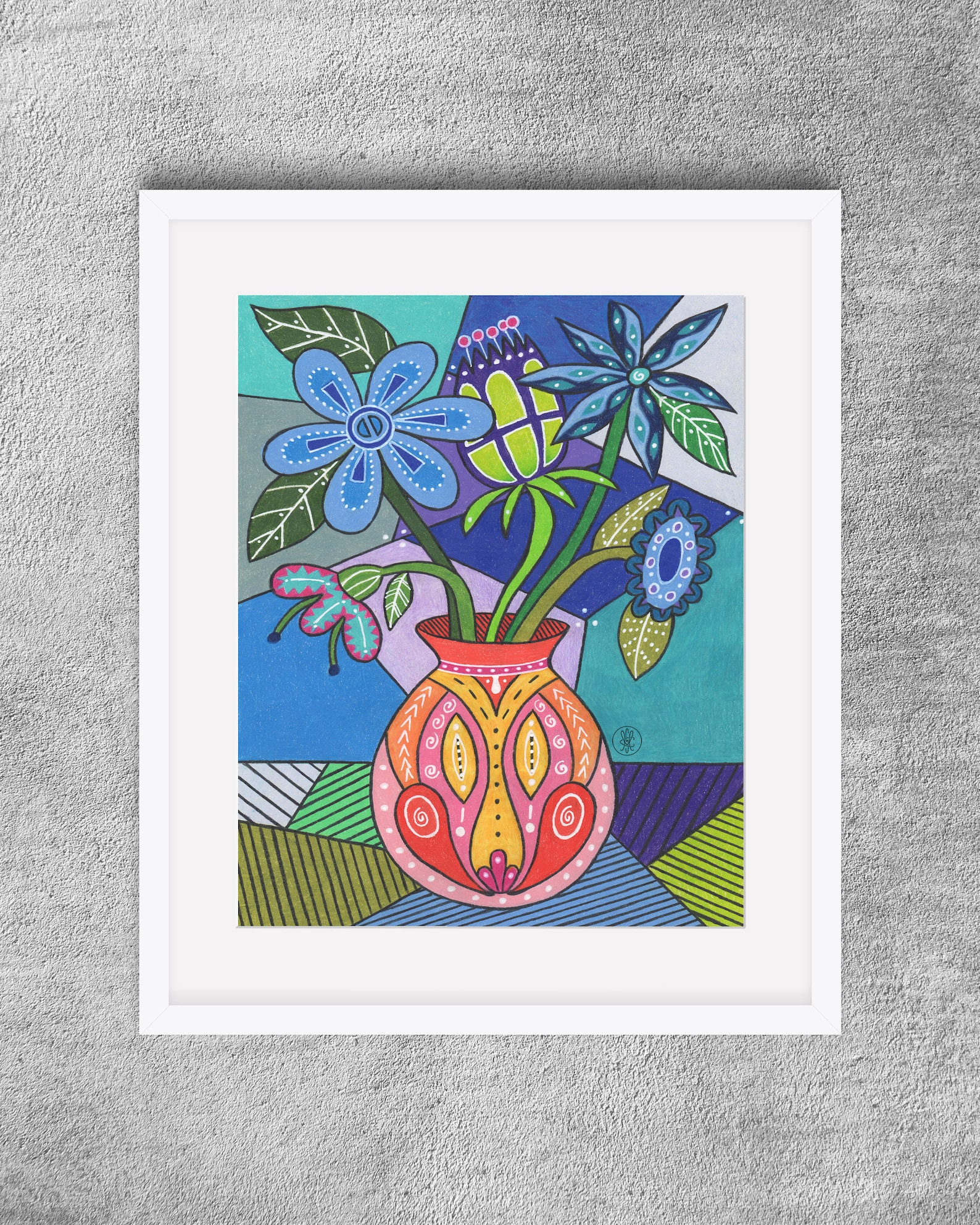 Folk Art Flowers | Folk Art Drawing | Whimsical Flower Art, Blue Folk ...