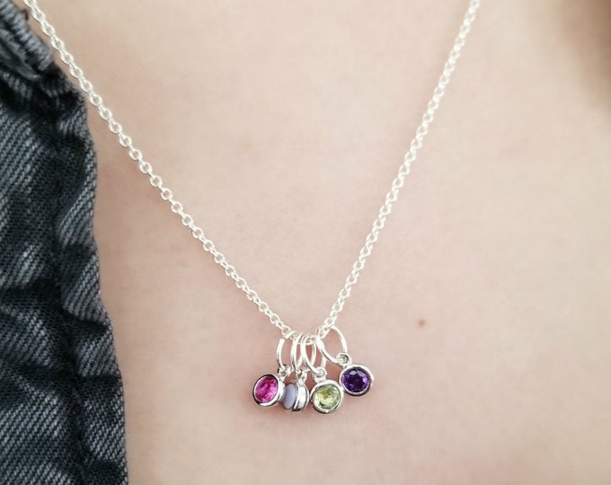 Tiny Birthstone Sterling Silver Personalized Necklace, Cubic Zirconia ...