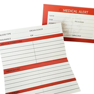 2 Fold-over Medical ID Wallet Cards, Emergency Identification, Write-in ...