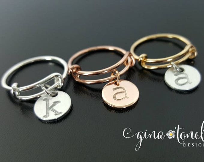 Expandable Wire Ring Personalized With Initial Charm in Silver, Rose ...