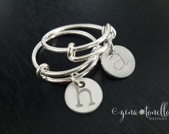 Personalized Expandable Birthstone Initial Charm Ring, Silver Dangle Ring - Etsy