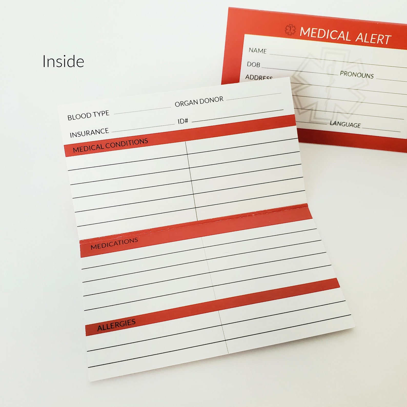 2 Fold-over Medical ID Wallet Cards, Emergency Identification, Write-in ...