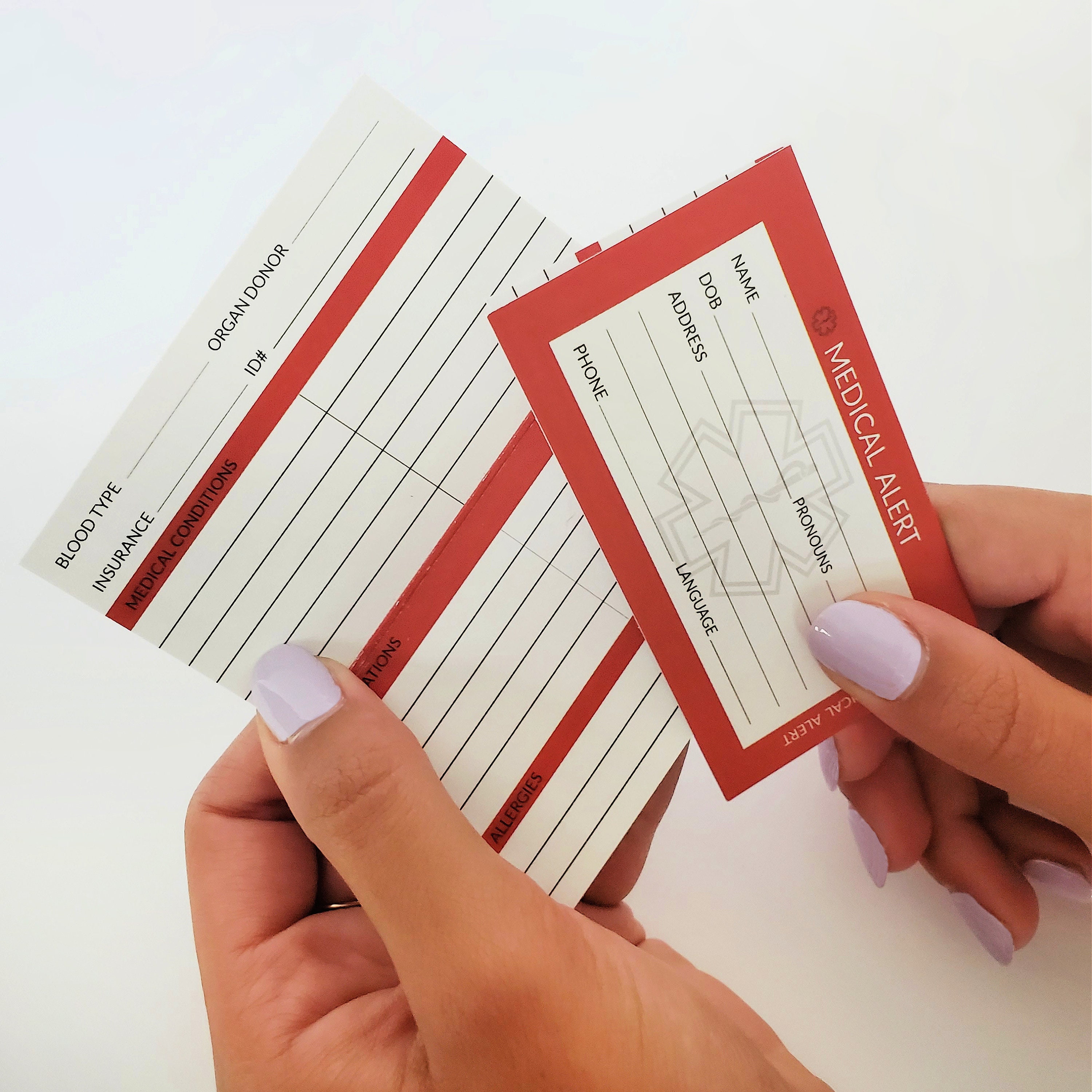 2 Fold-over Medical ID Wallet Cards, Emergency Identification, Write-in ...