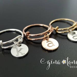 Expandable Wire Ring Personalized With Initial Charm in Silver, Rose ...
