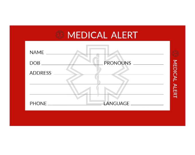 2 Fold-over Medical ID Wallet Cards, Emergency Identification, Write-in ...