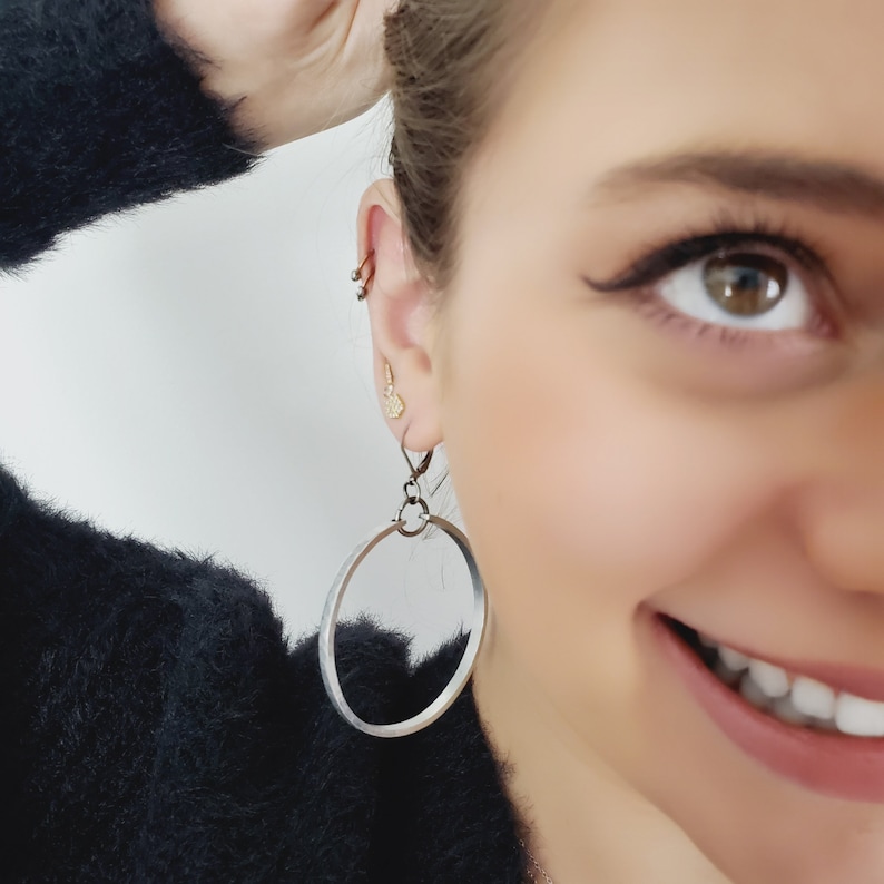 Large Hoop Dangle Earrings Silver Leverback Lightweight - Etsy