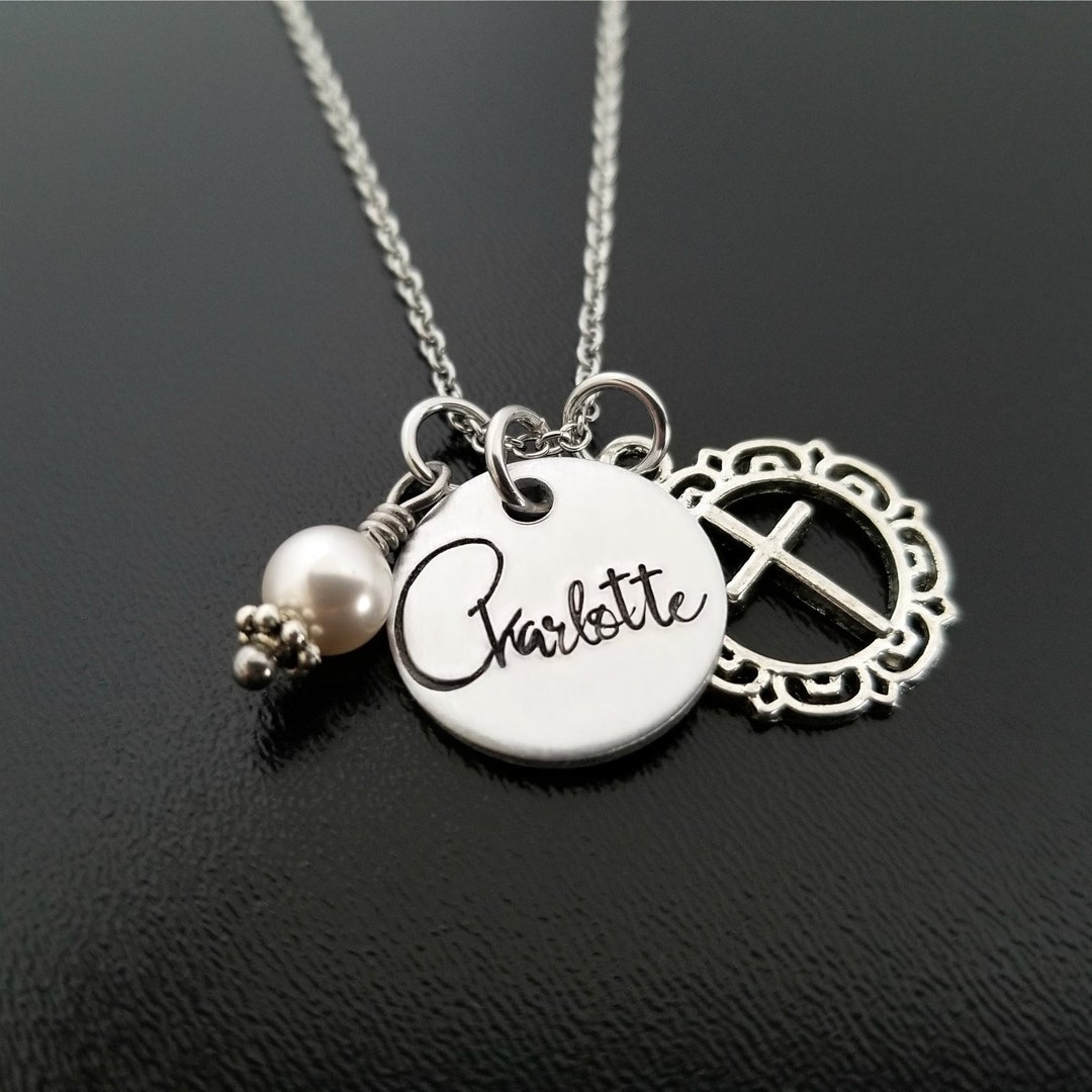 Religious First Communion Confirmation Necklace, Personalized Name With ...