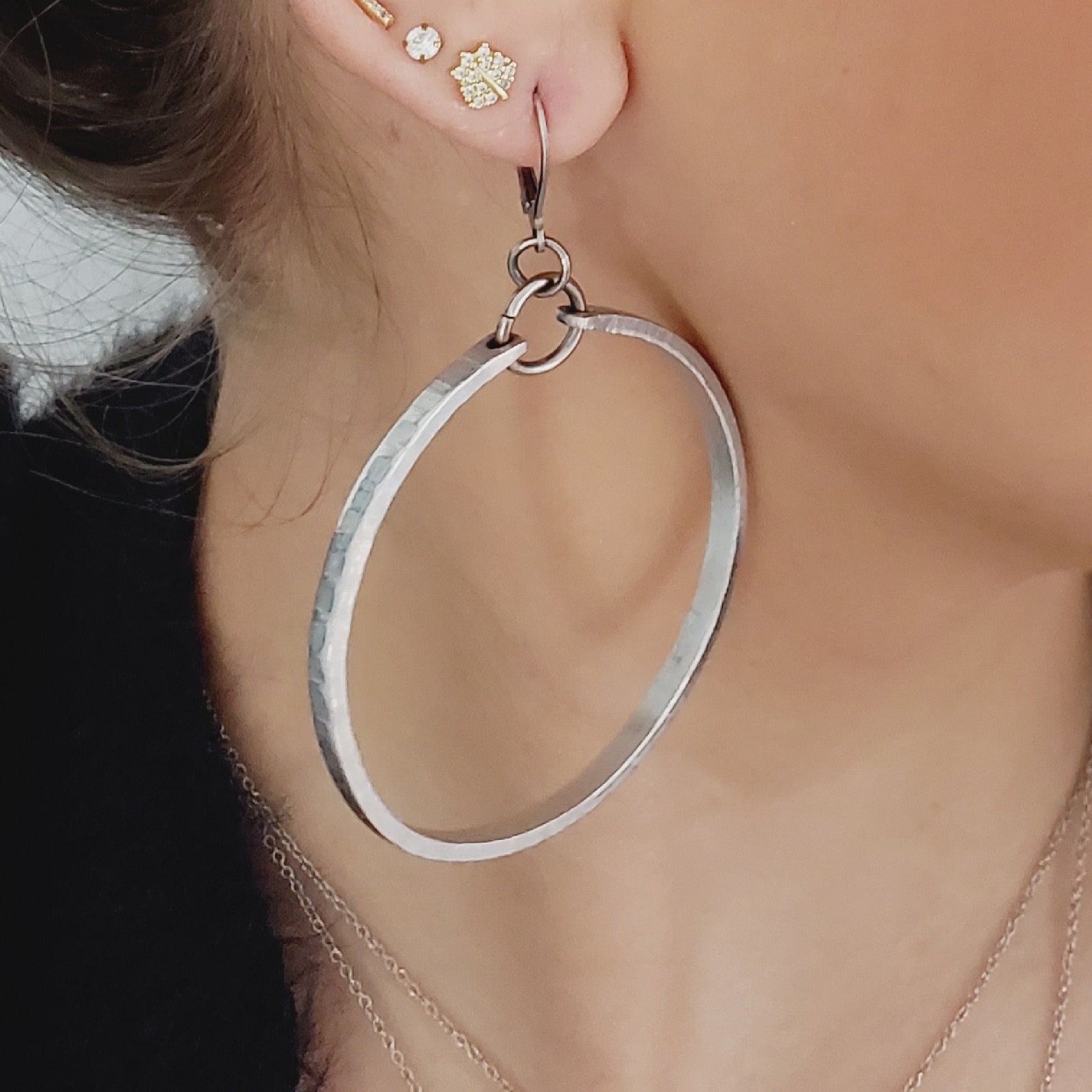 Large Hoop Dangle Earrings Silver Leverback Lightweight - Etsy
