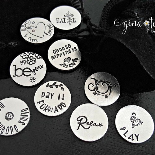 Personalized Pocket Coins With Inspirational Words Good Luck - Etsy