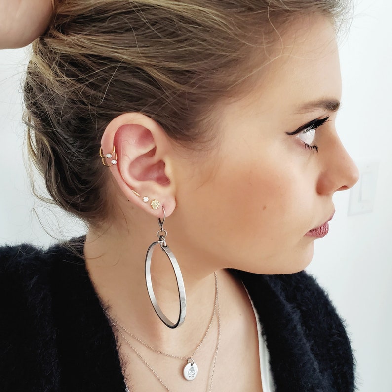 Large Hoop Dangle Earrings Silver Leverback Lightweight - Etsy