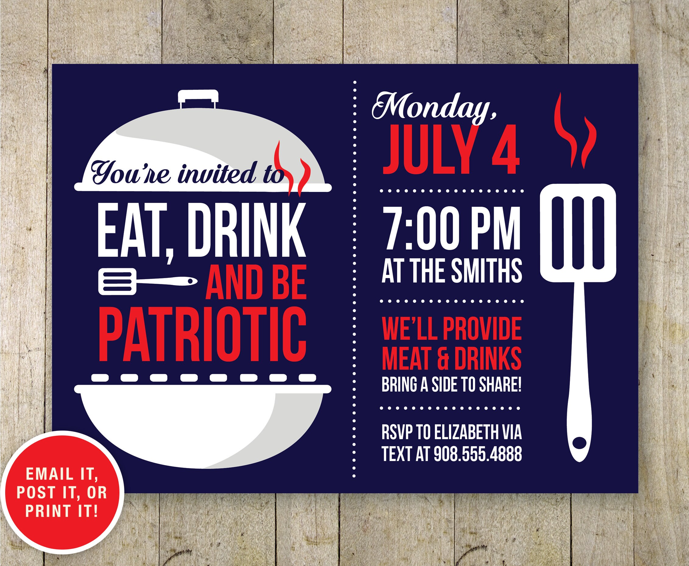 Eat Drink and Be Patriotic July 4th Party Invitation Independence Day ...
