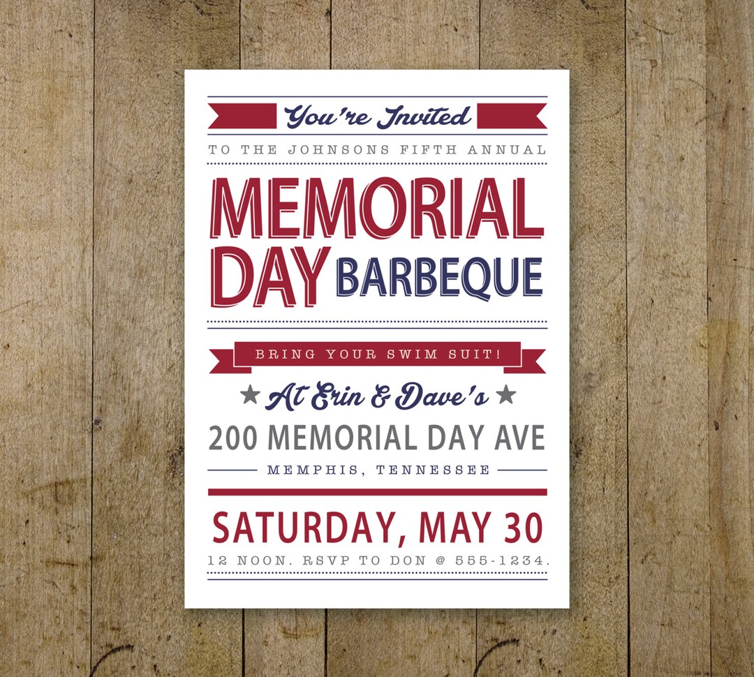 Memorial Day Invitation Memorial Day Party July 4 Invite Custom ...