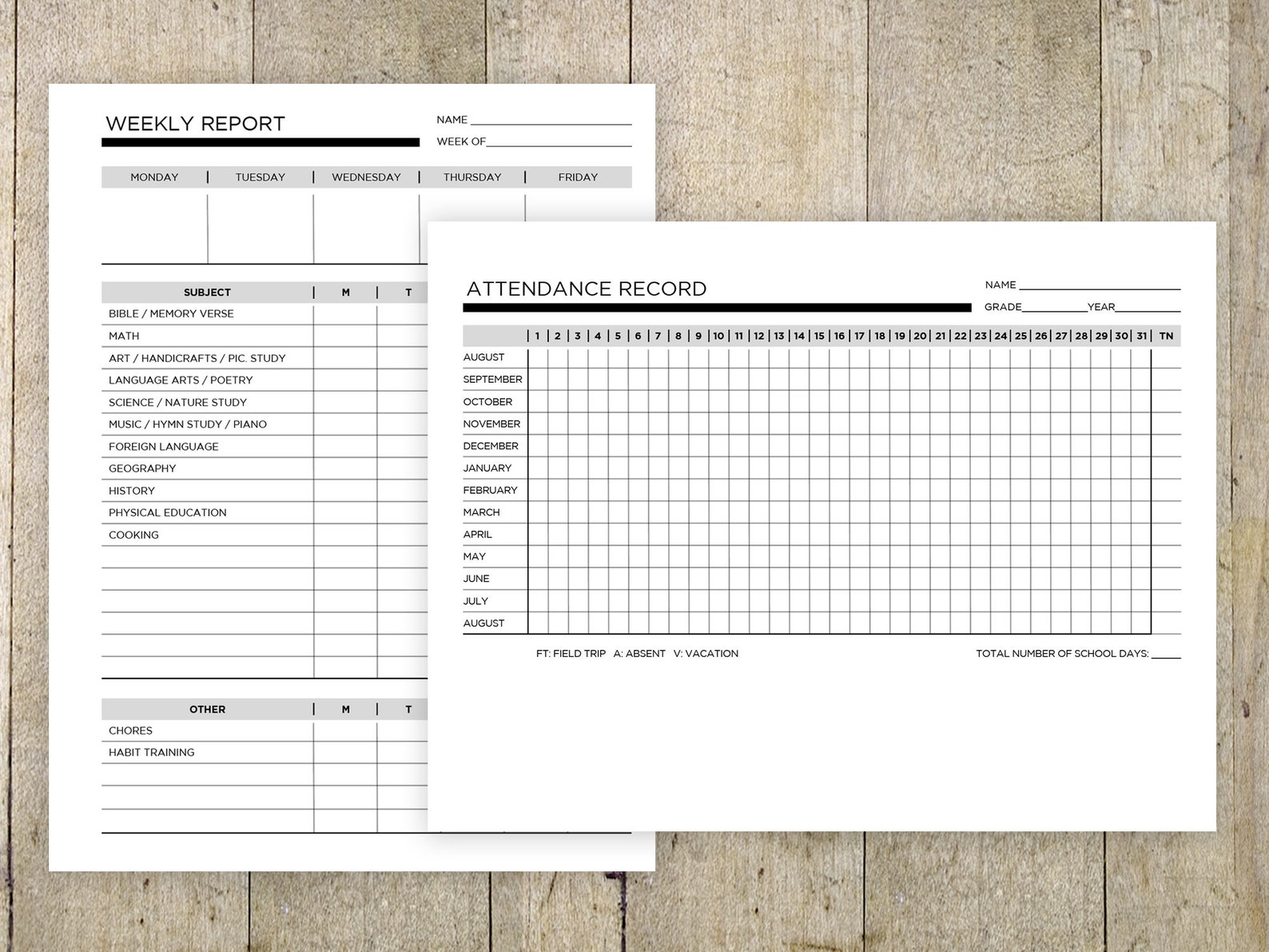 Printable Homeschool Attendance Record Keeper Editable Weekly and ...