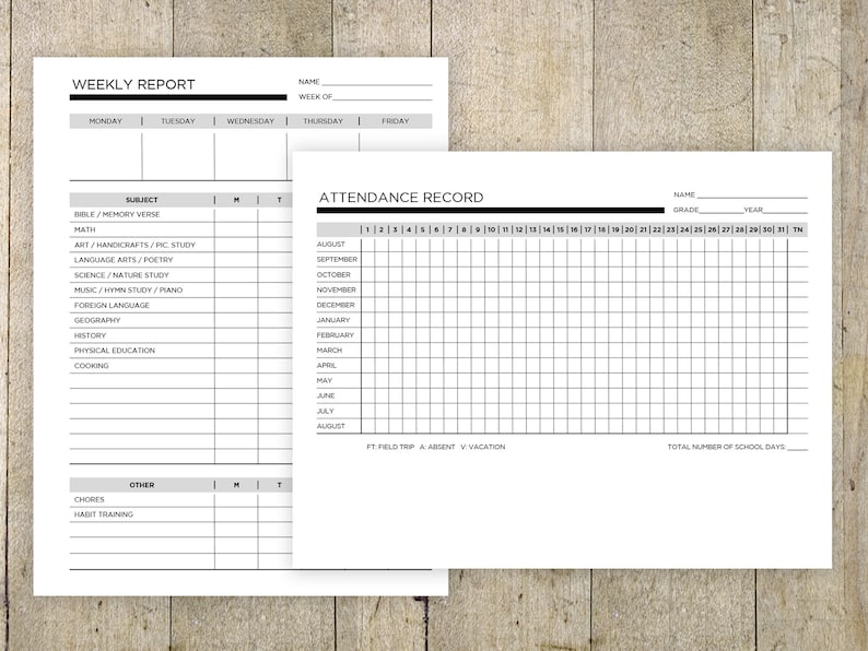 Printable Homeschool Attendance Record Keeper Editable Weekly and ...