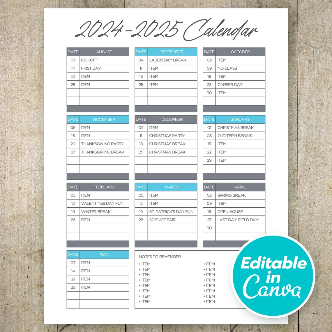 Editable Homeschool Planner, Year-at-a-glance, Monthly Calendar ...