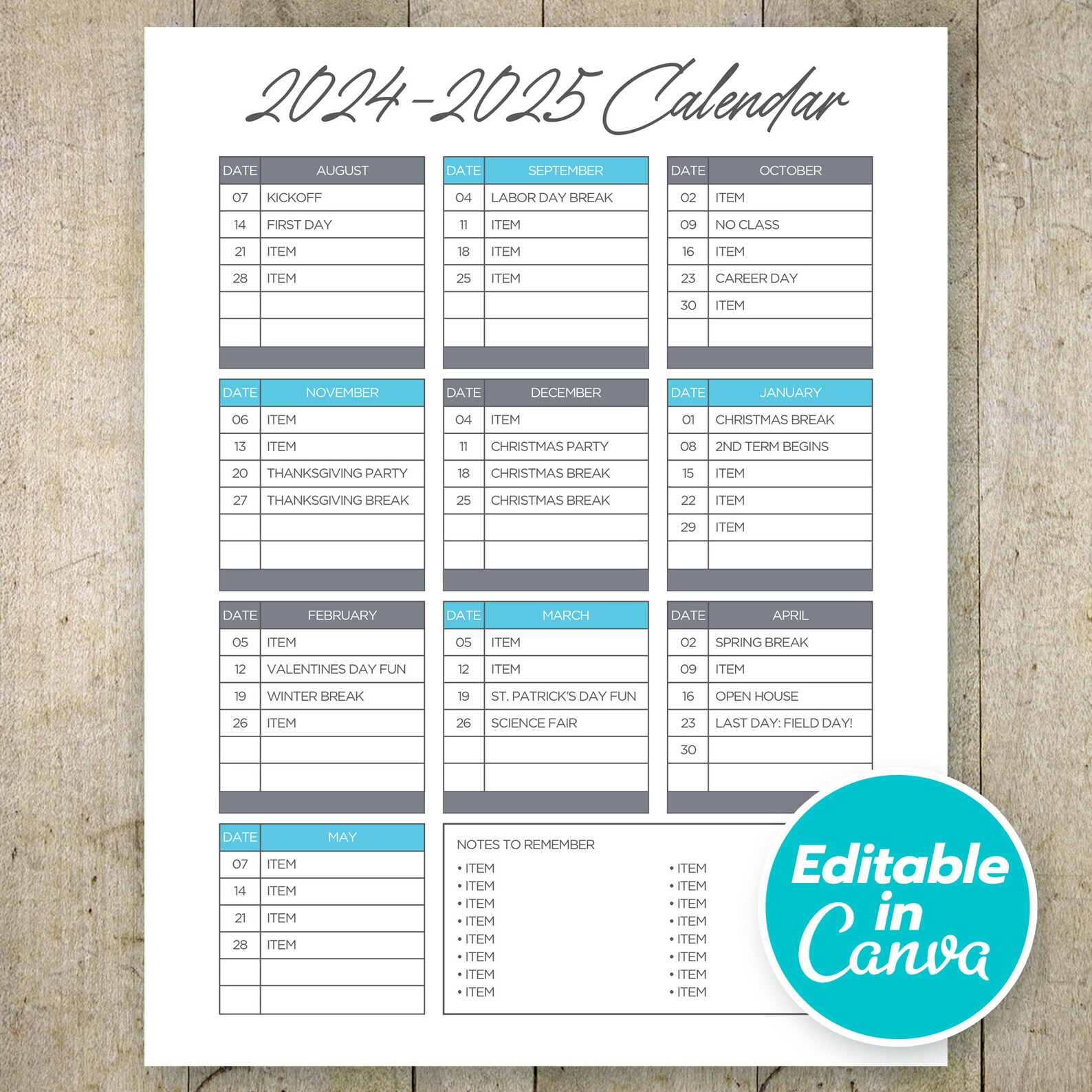 Editable Homeschool Planner, Year-at-a-glance, Monthly Calendar ...