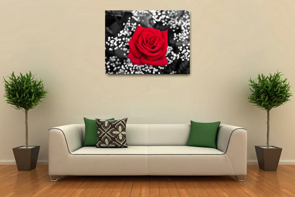 Red Rose Wall Art Canvas Gallery Wrap Flower Decor Large | Etsy