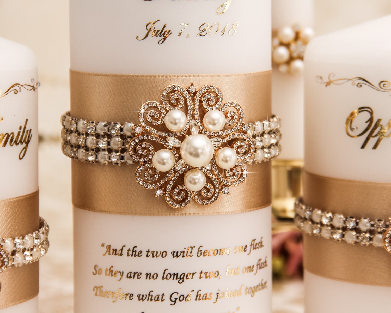 Personalized Wedding Unity Candle Set Gold Family Wedding | Etsy