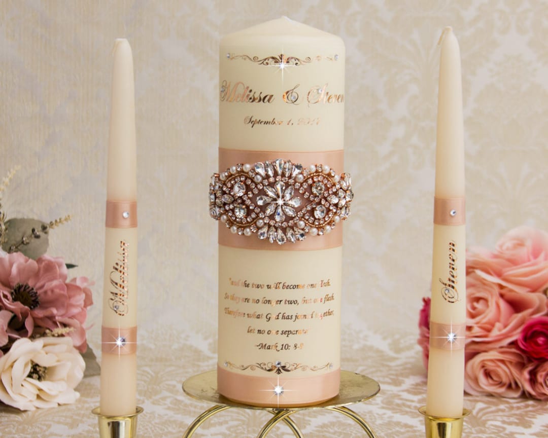 Rose Gold Unity Candle Set Rose Gold Wedding Unity Candles Blush ...