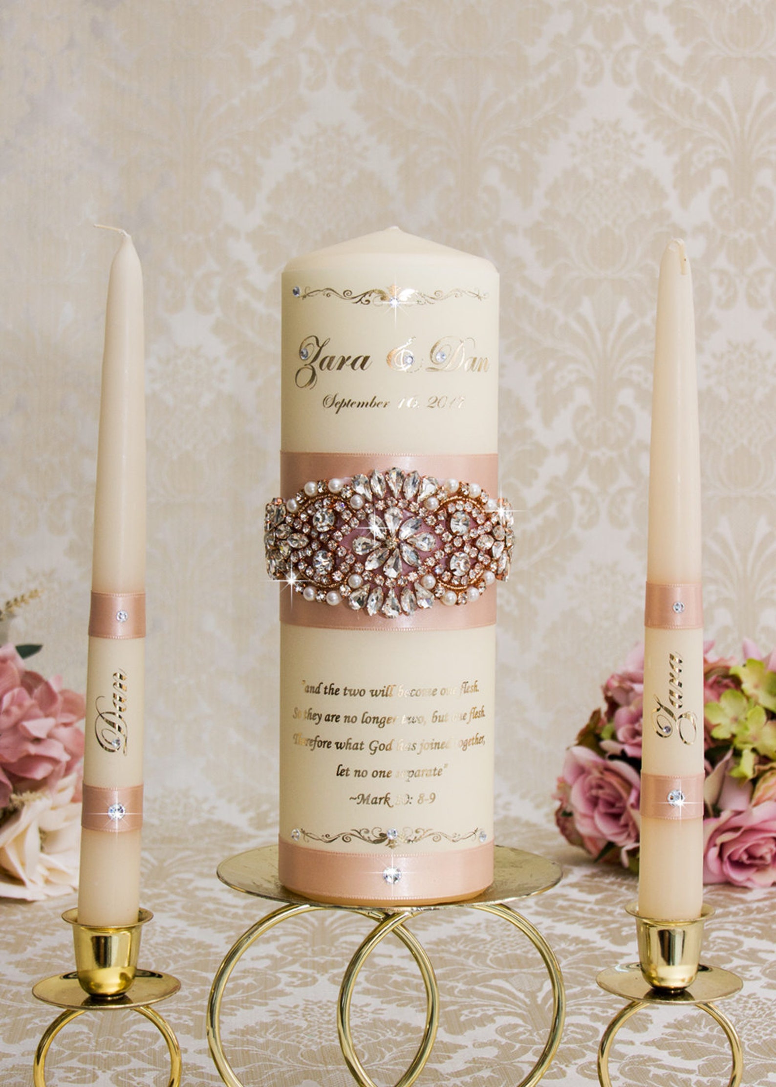 Champagne Unity Candle Set, Wedding Unity Candle Set, Personalized ...