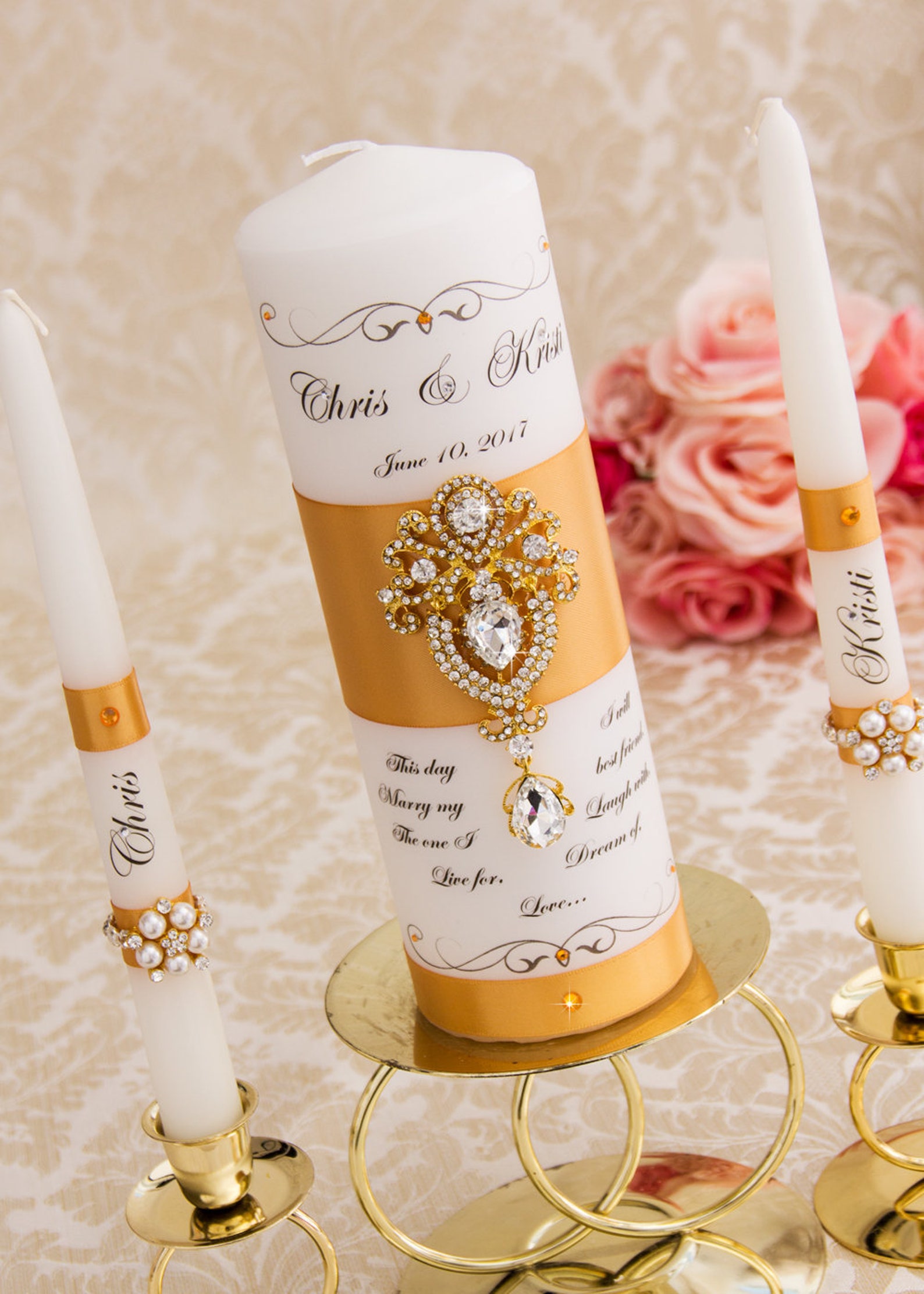 Wedding Unity Candle Set Gold Unity Candle Set Personalized | Etsy