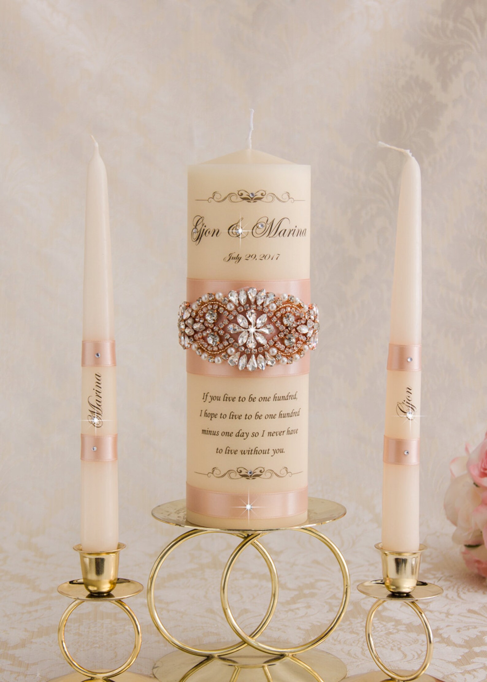 Personalized Unity Candle Set Rose Gold Unity Candle Romantic Wedding ...