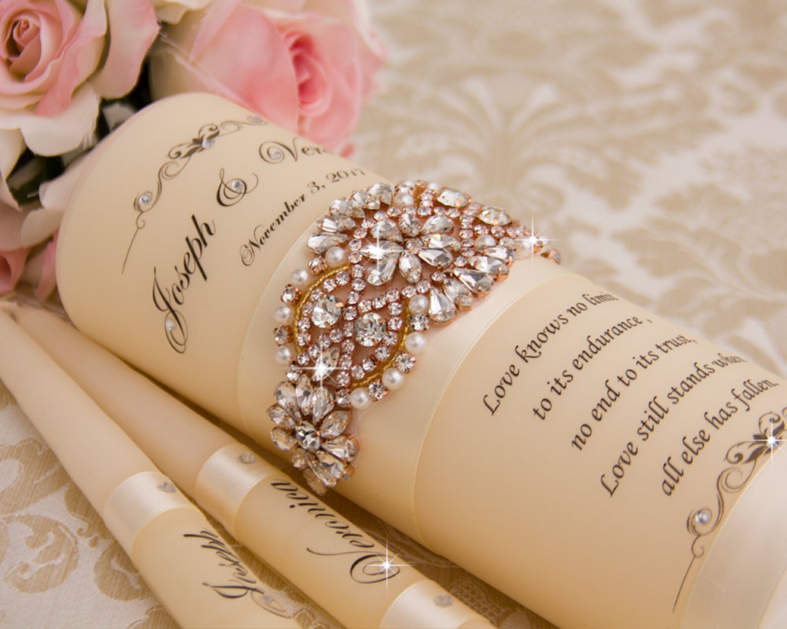 Rose Gold Unity Candle Set Rose Gold Wedding Unity Candles Ivory ...