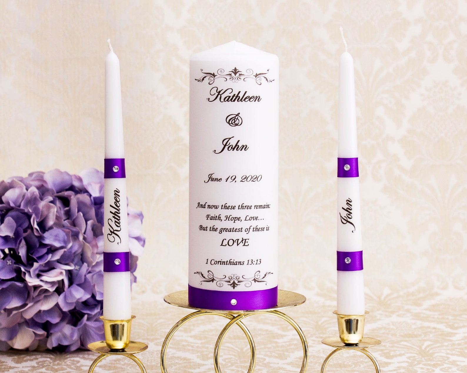Purple Wedding Unity Candle Set Modern Wedding Candles Set | Etsy